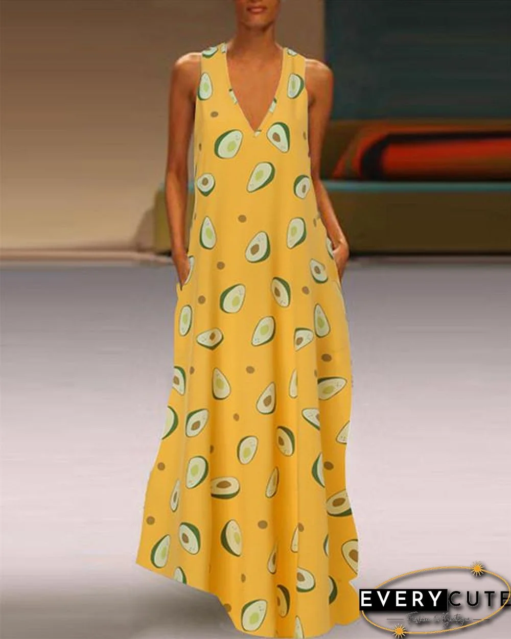 Sleeveless Cute Avocado Holiday Daily Fashion Maxi Dresses