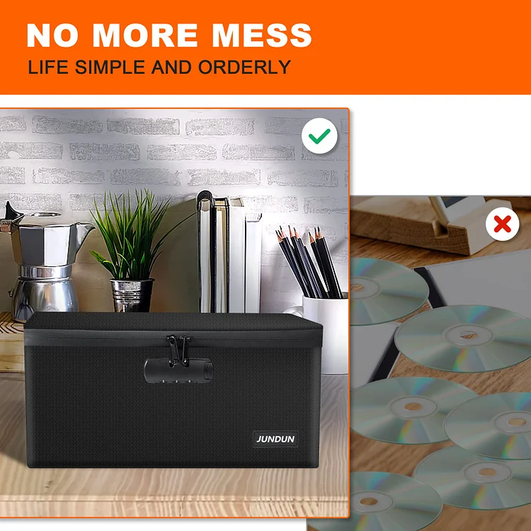 JUNDUN CD Storage Box with Lock, Water-Resistant and Fireproof CD ...