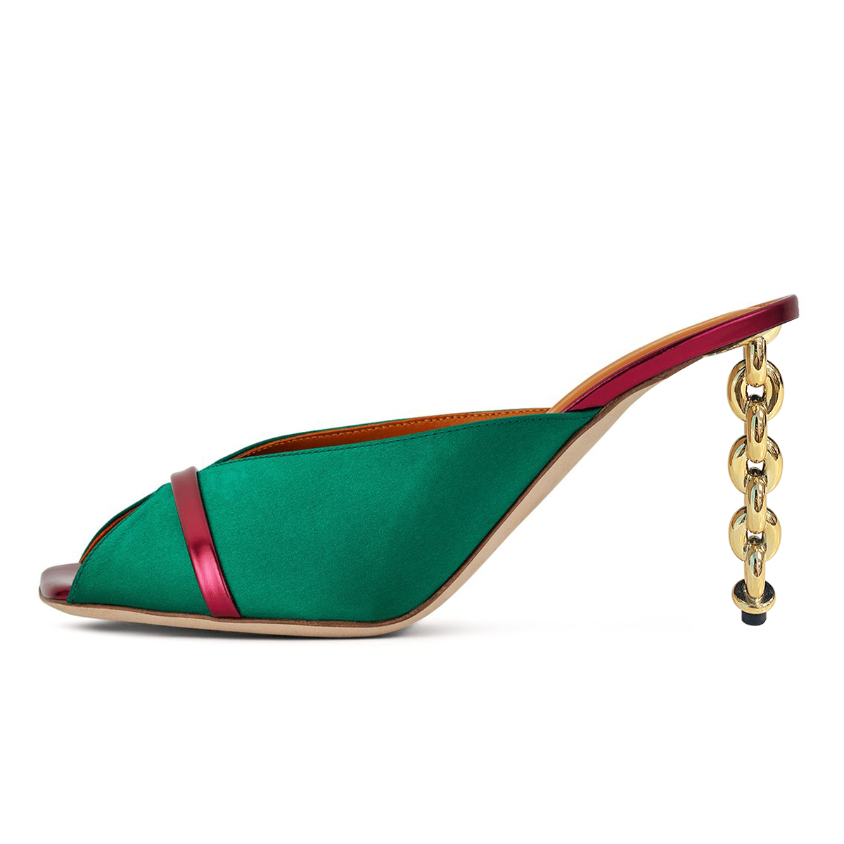 Dark Green Chain Peep Toe Mules Vdcoo