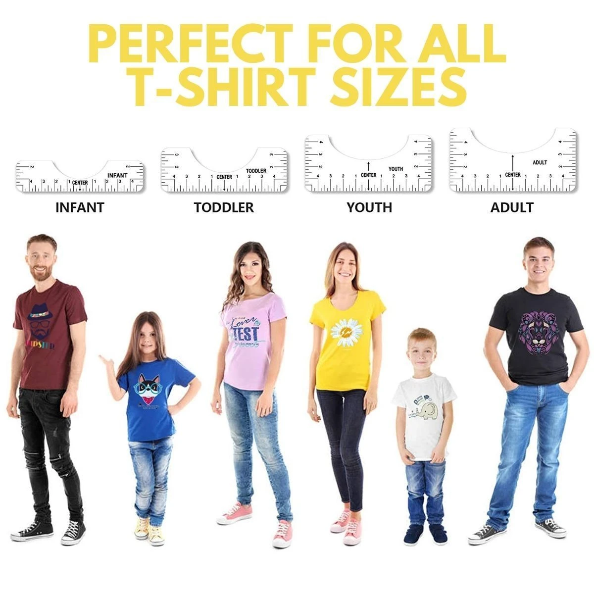 T-Shirt Ruler Guide（adult young child infant ）Including 4 Rulers