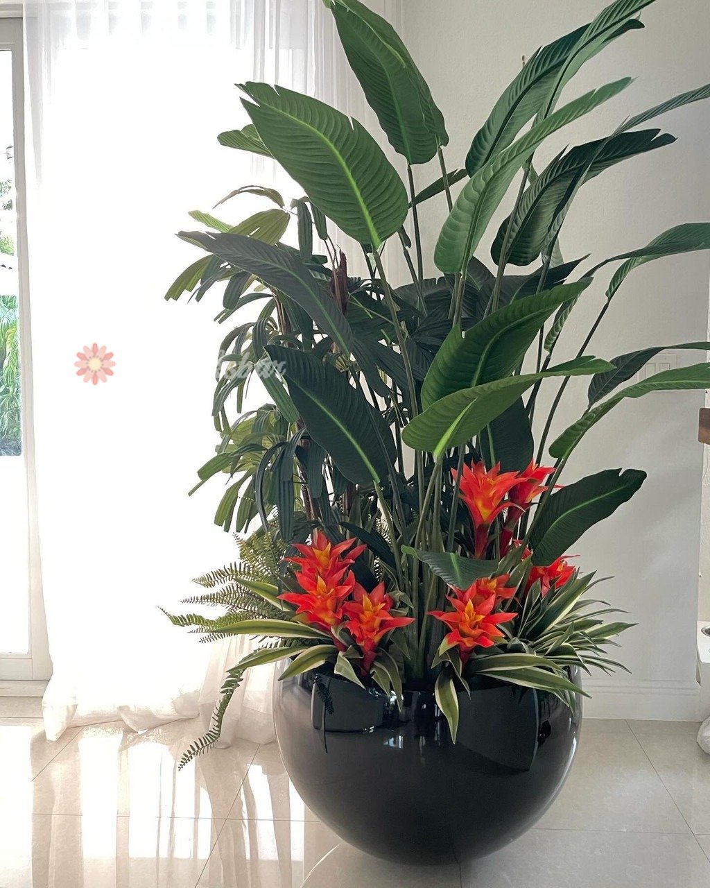 Tropical Mix Plants in Black Terragona Planter