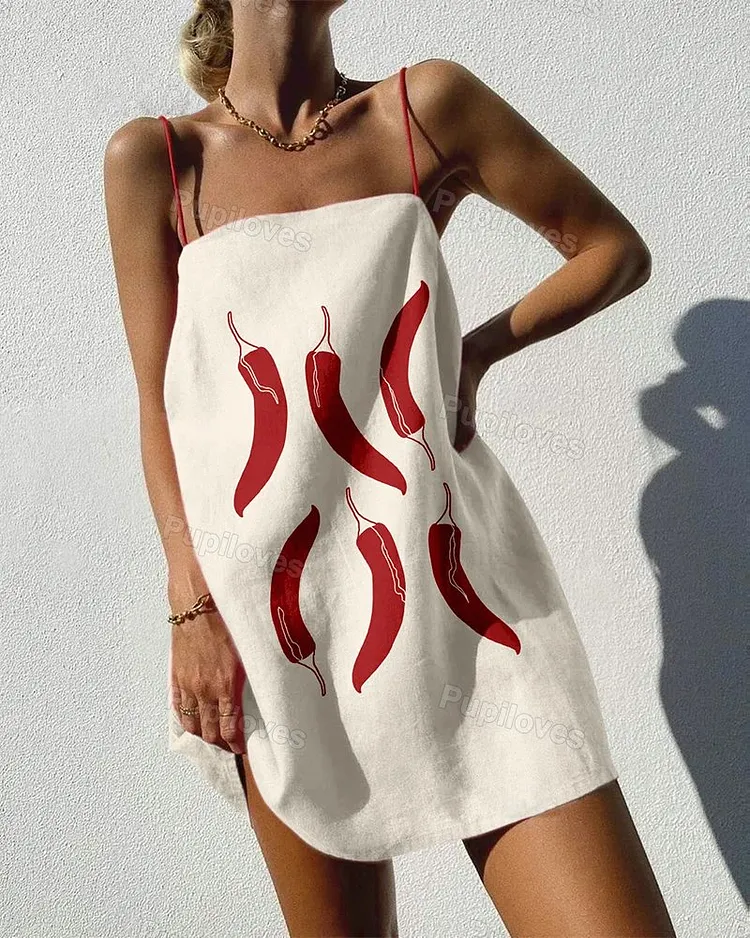 Stylish Chili Pepper Print Sling Mini Dress