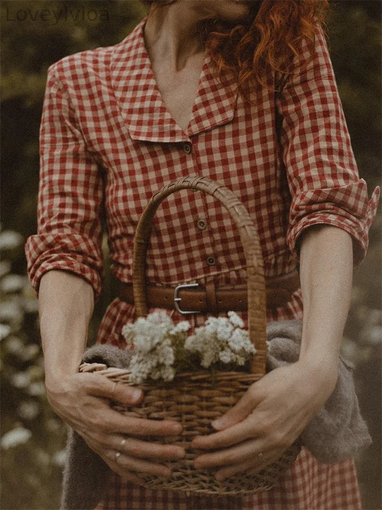 Vintage Classy Cottage Check Midi Dress