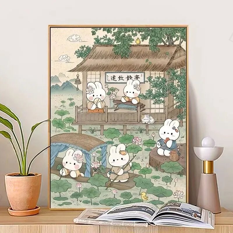 [Mona Lisa]Lotus Pond Summer Rabbit Full 11CT Pre-stamped Canvas(50 ...