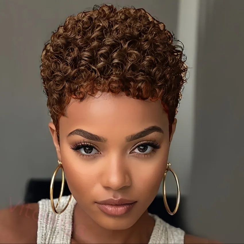 Short Brown Curly Wig Women Elegant Rose