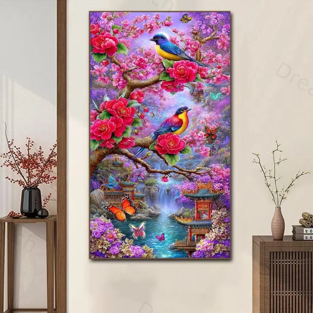 [Mona Lisa]Flower Tree Birds 11CT Pre-stamped Canvas(100*60cm) Cross Stitch
