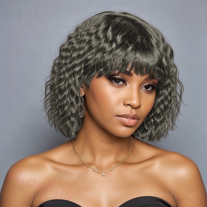 Brazilian Remy Curly Hair Wig With Bangs Glueless Wigs