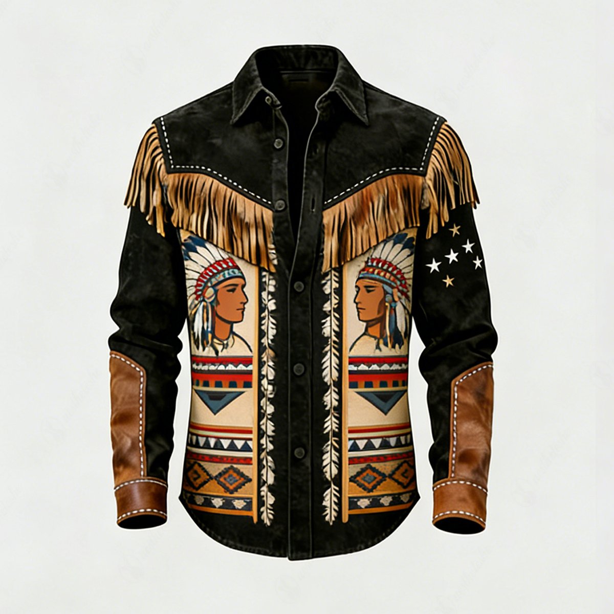 Longhorn Skull Native American Leather Fringe Western Jacket