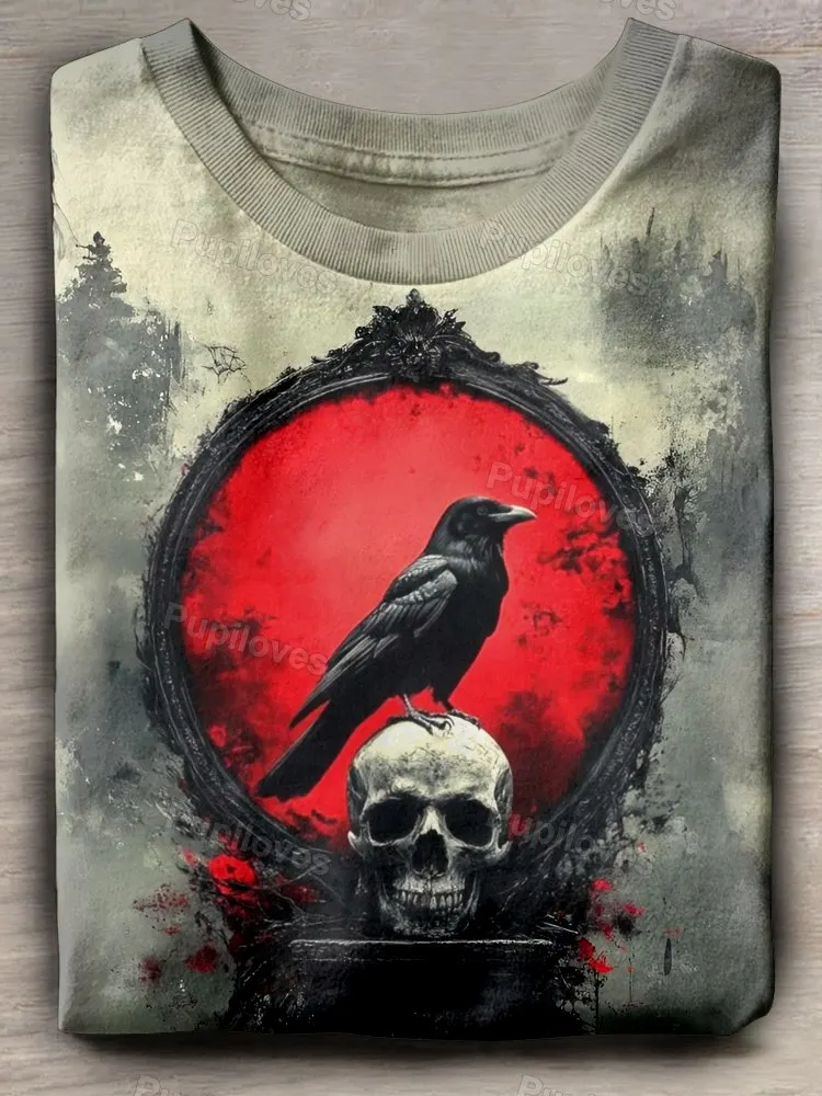 The Raven on The Skull Art Print T-shirt