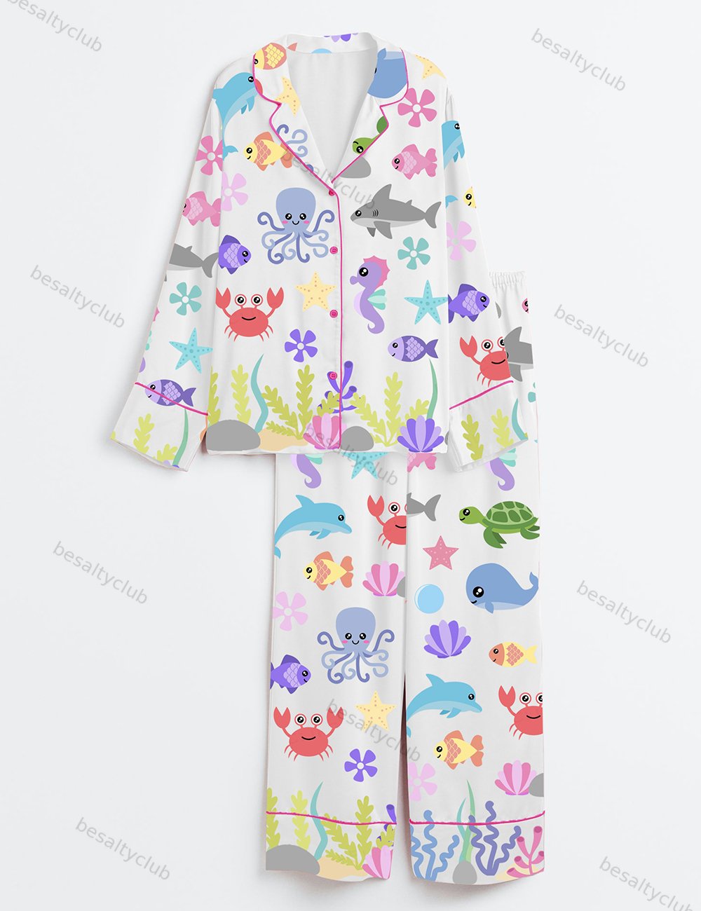 Cute Ocean Sea Animals Starfish Whale Octopus Shark Fish Turtle Seaweed ...