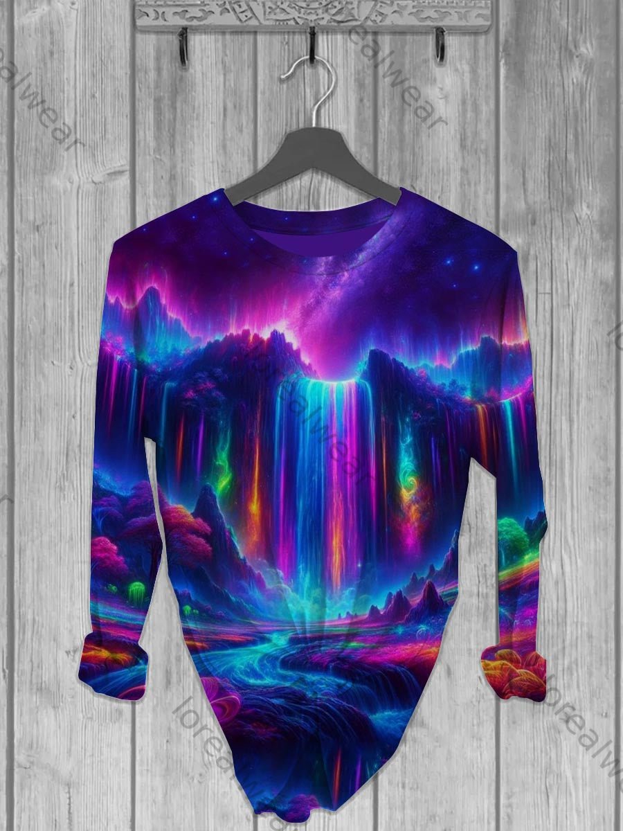 Unisex Colorful Waterfall Abstract Print Design Long Sleeve T-Shirt