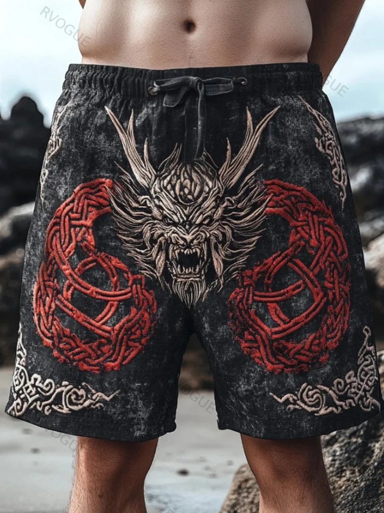Men's Viking Runes Red Dragon Celtic Art Shorts