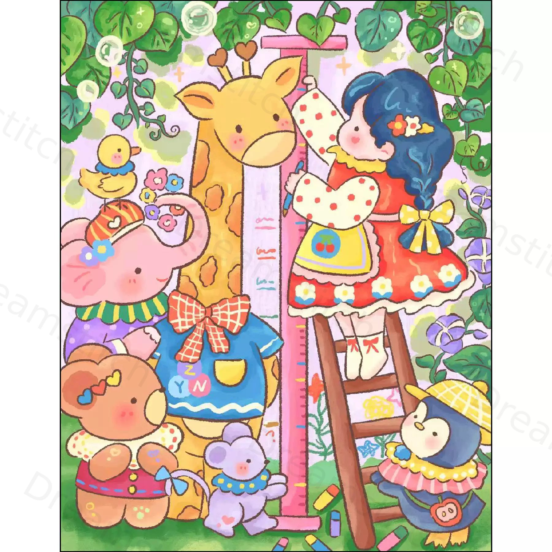 [9CT]Giraffe Measuring Its Height 9CT Pre-stamped Canvas(65*80cm) Cross ...