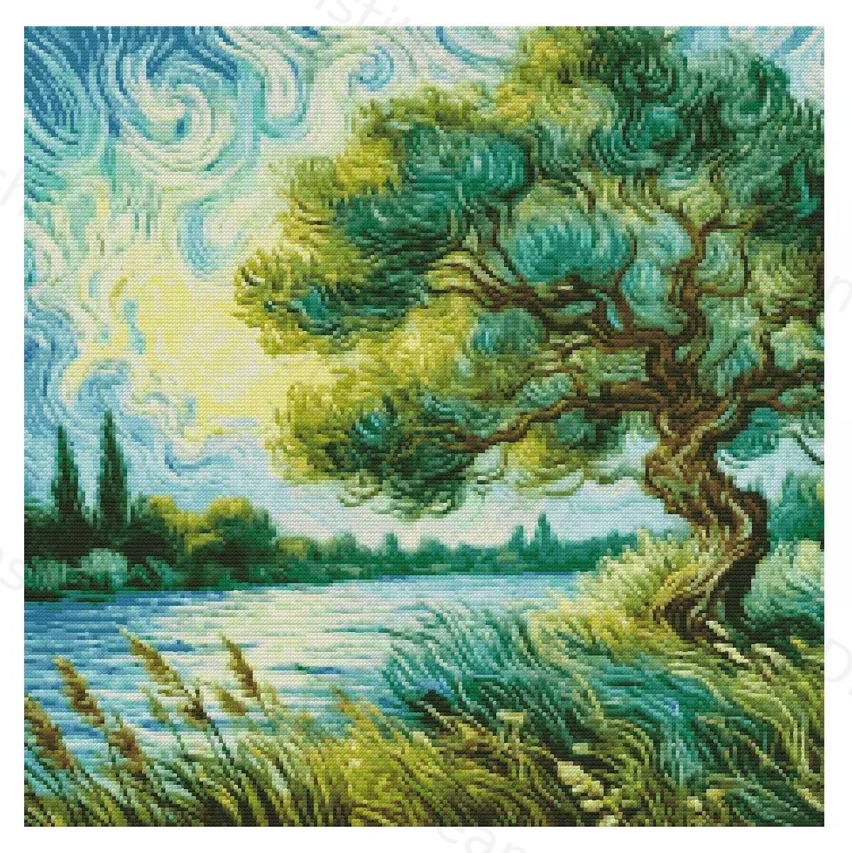 [Fairy]ZZ7924-Van Gogh Series: Green Trees 14CT Pre-stamped Canvas(50 ...