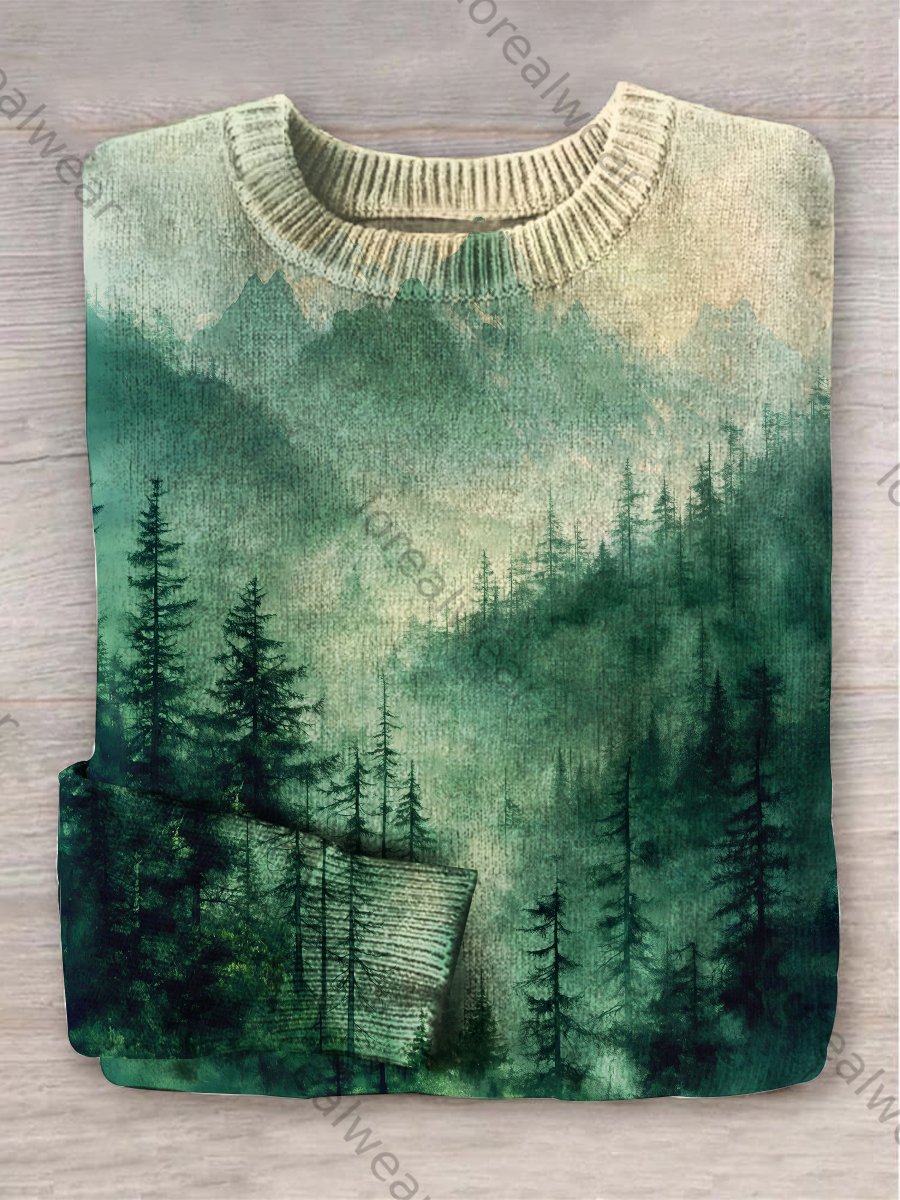 Unisex Misty Forest Print Casual Sweater