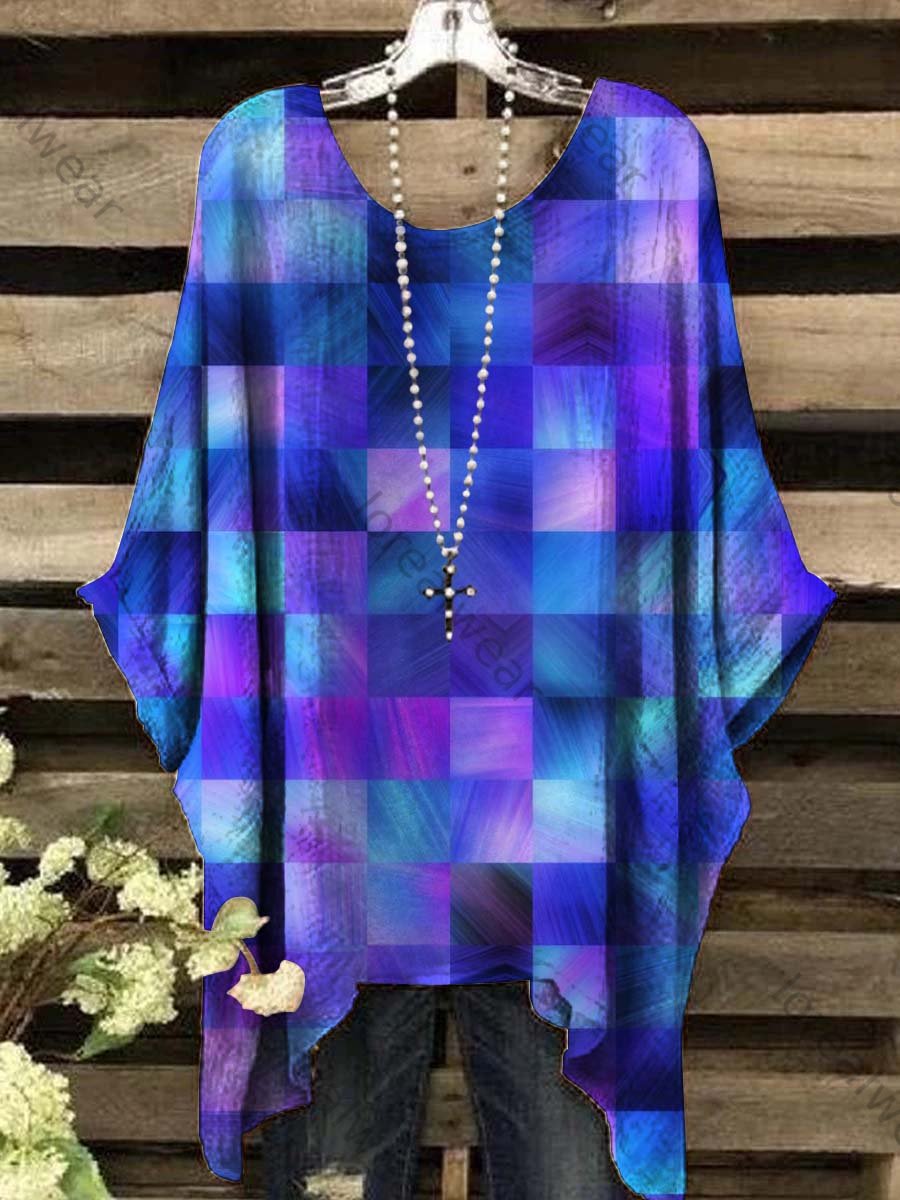 Lorealwear-Women's Abstract Color Mosaic Print Casual Top