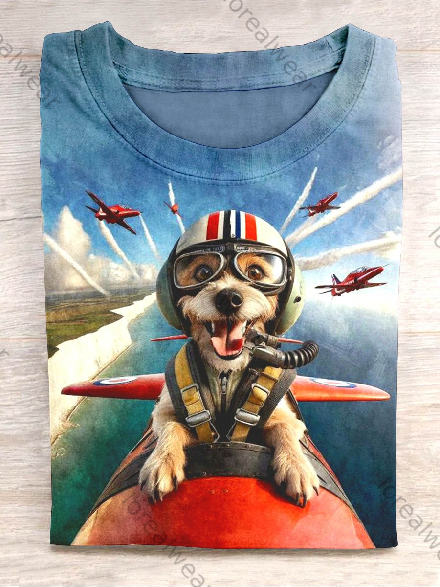 Unisex Cute Aviator Puppy Abstract Design T-Shirt
