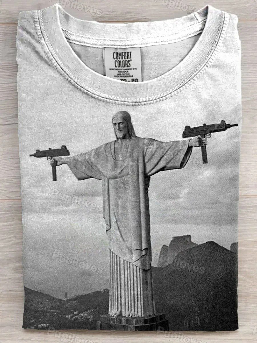 Funny Jesus Dual Wielding Submachine Gun Art Print T-shirt