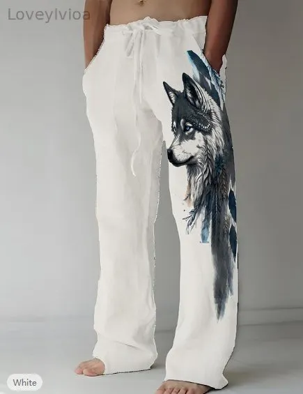 Men's wolf print trousers