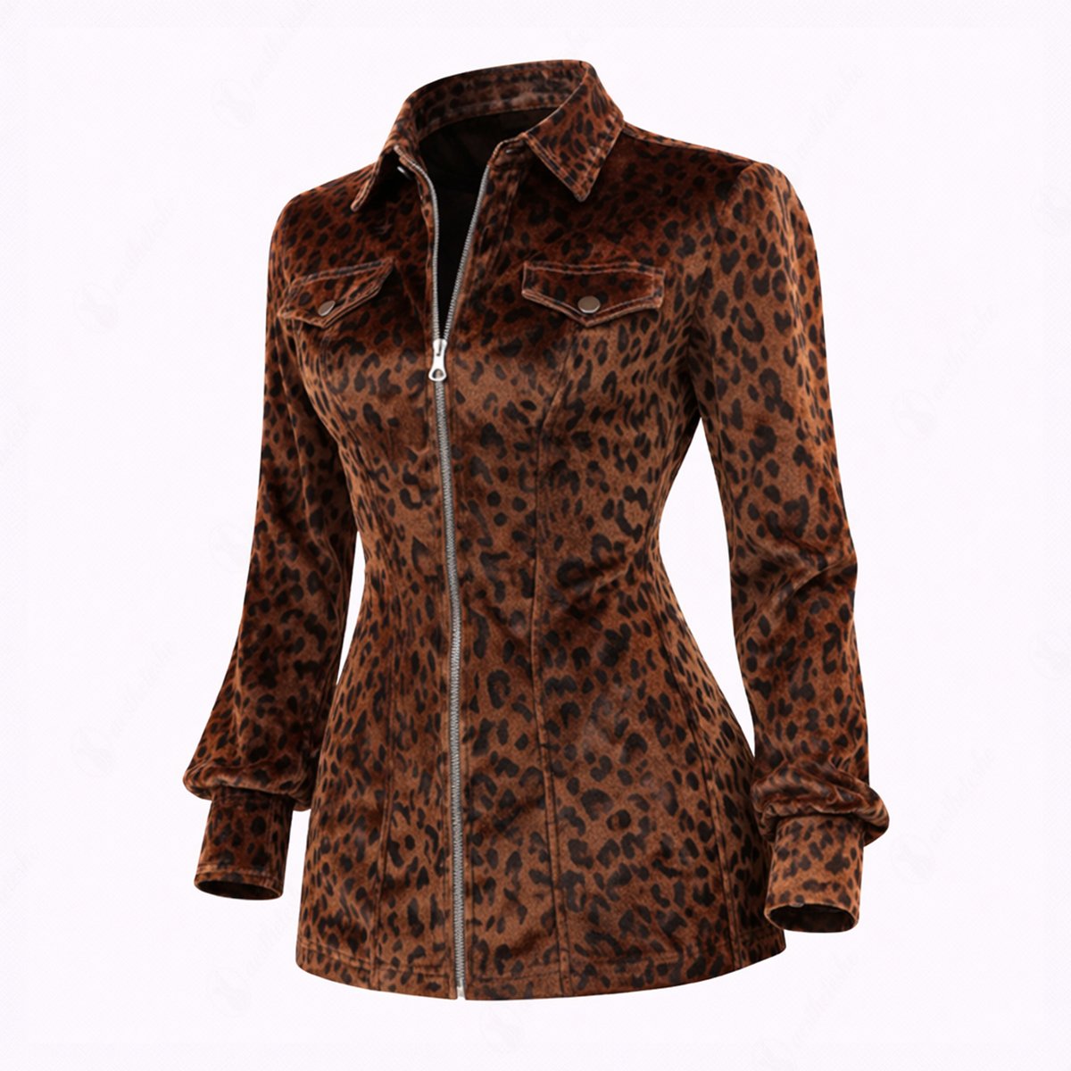 Women Leopard Zipper Suede Dress