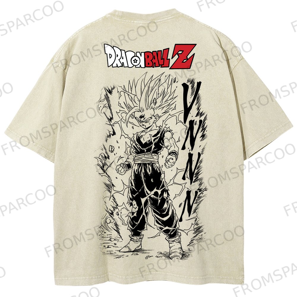 FROMSPARCOO Vintage Batik Dragon Ball Anime Print T-Shirt