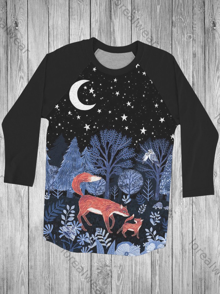 Fox Printed Plunge 3/4 Sleeve T-Shirt