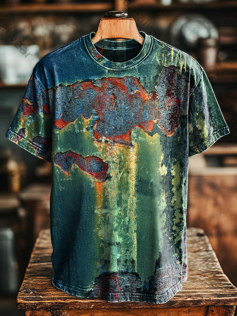 Lorealwear-Unisex Vintage Aged Mottled Art Print Casual Loose T-Shirt