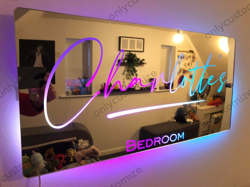 Personalised LED illuminated Light-Up Name Mirror Sign (Buy 2pcs get ...