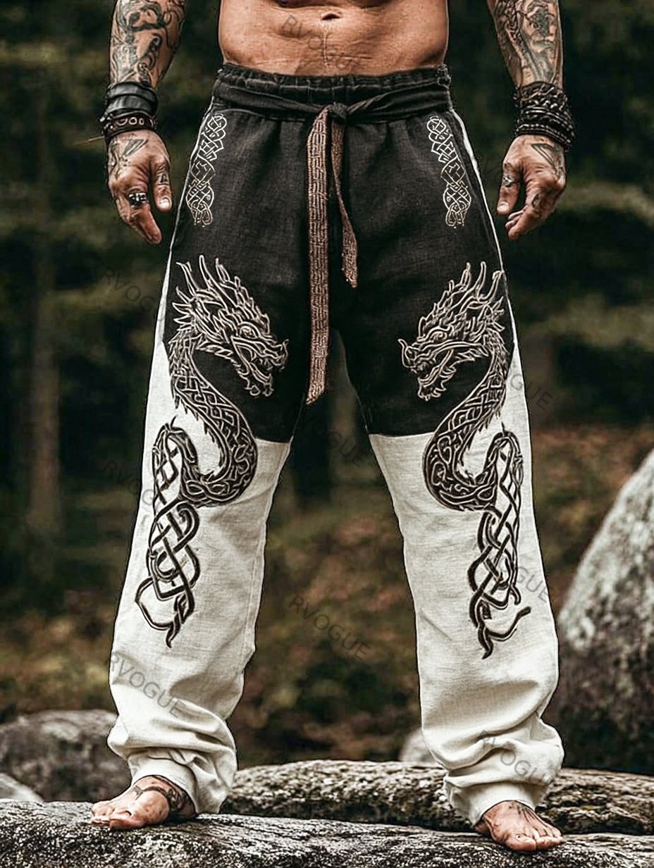 Viking Dragon Vintage Rune Celtic Knot 3D Print Cotton-Linen pants