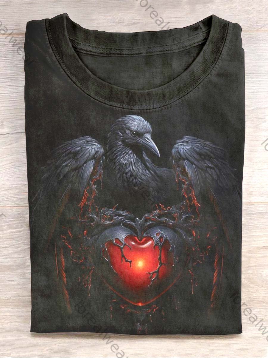 Lorealwear-Unisex Night Love Raven Print Casual T-shirt