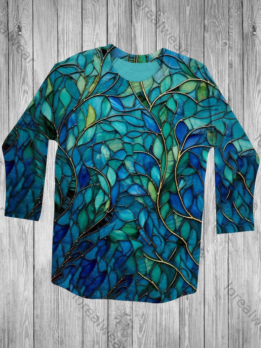 Vintage Abstract Window Print Casual 3/4 Sleeve T-Shirt
