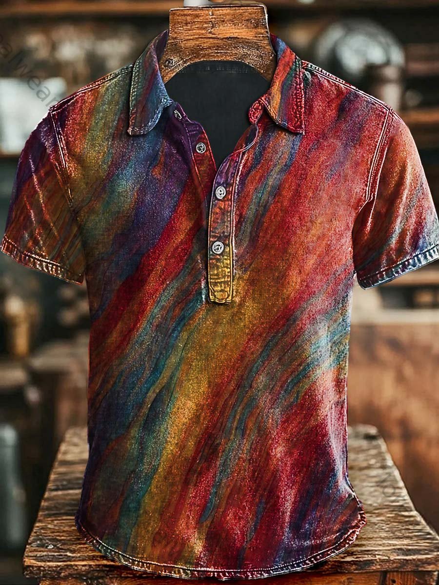 LorealwearVintage Colorful Pattern Printed Casual Polo Shirt