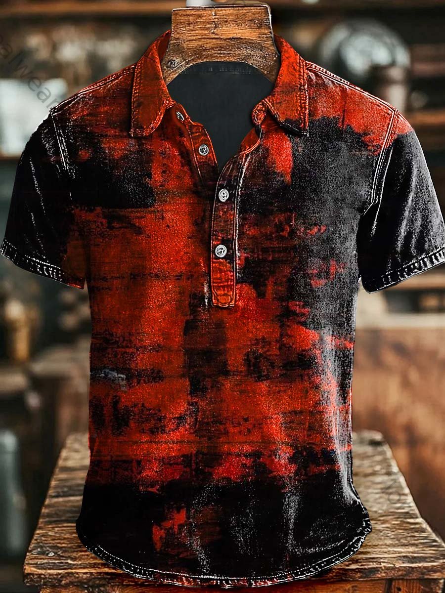 LorealwearArt Gradient Color Block Print Casual Polo Shirt