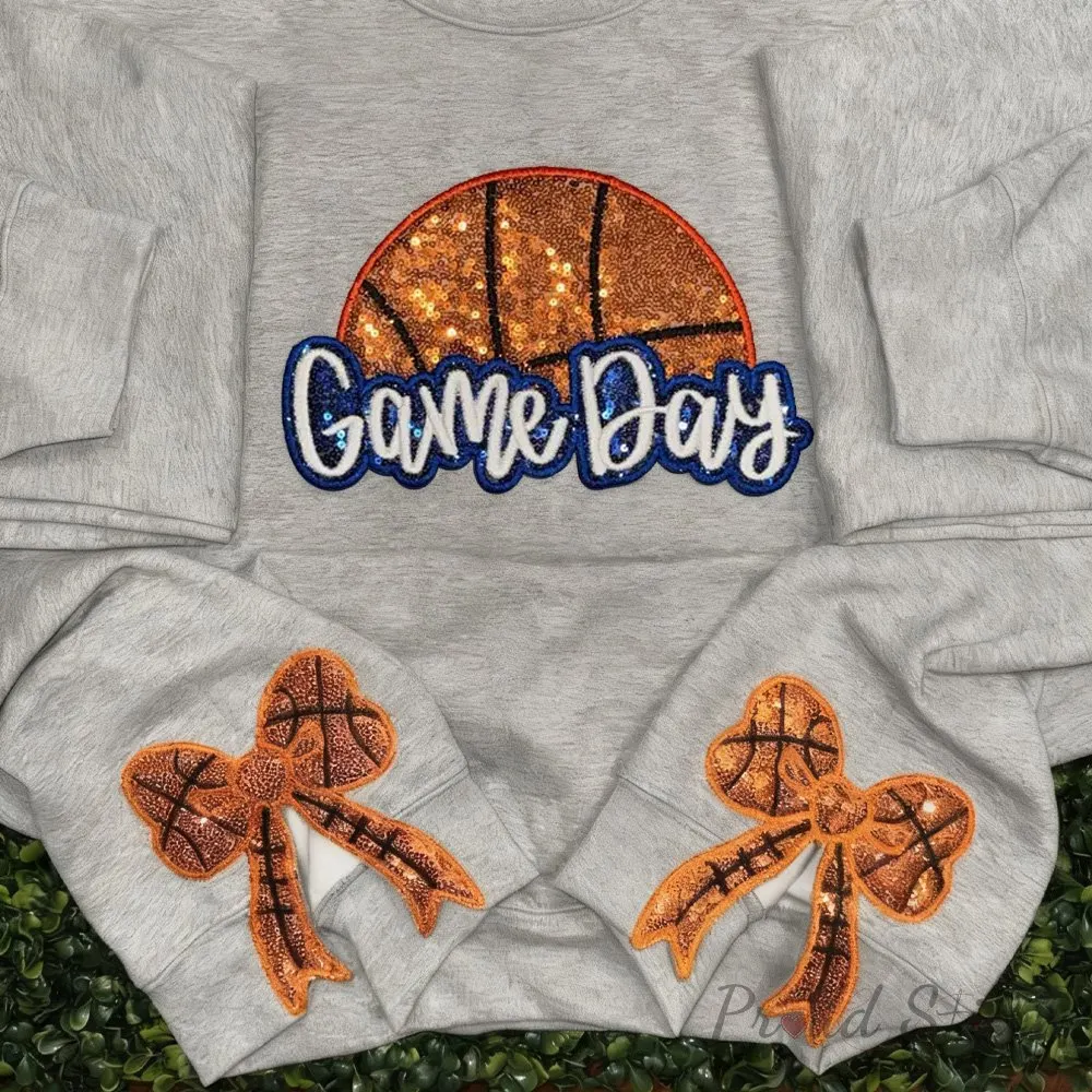 Personalized Basketball Game Day Sweatshirt with Side Bows Basketball ...