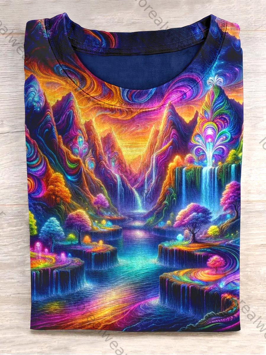 Unisex Colorful Waterfall Abstract Print Design T-Shirt