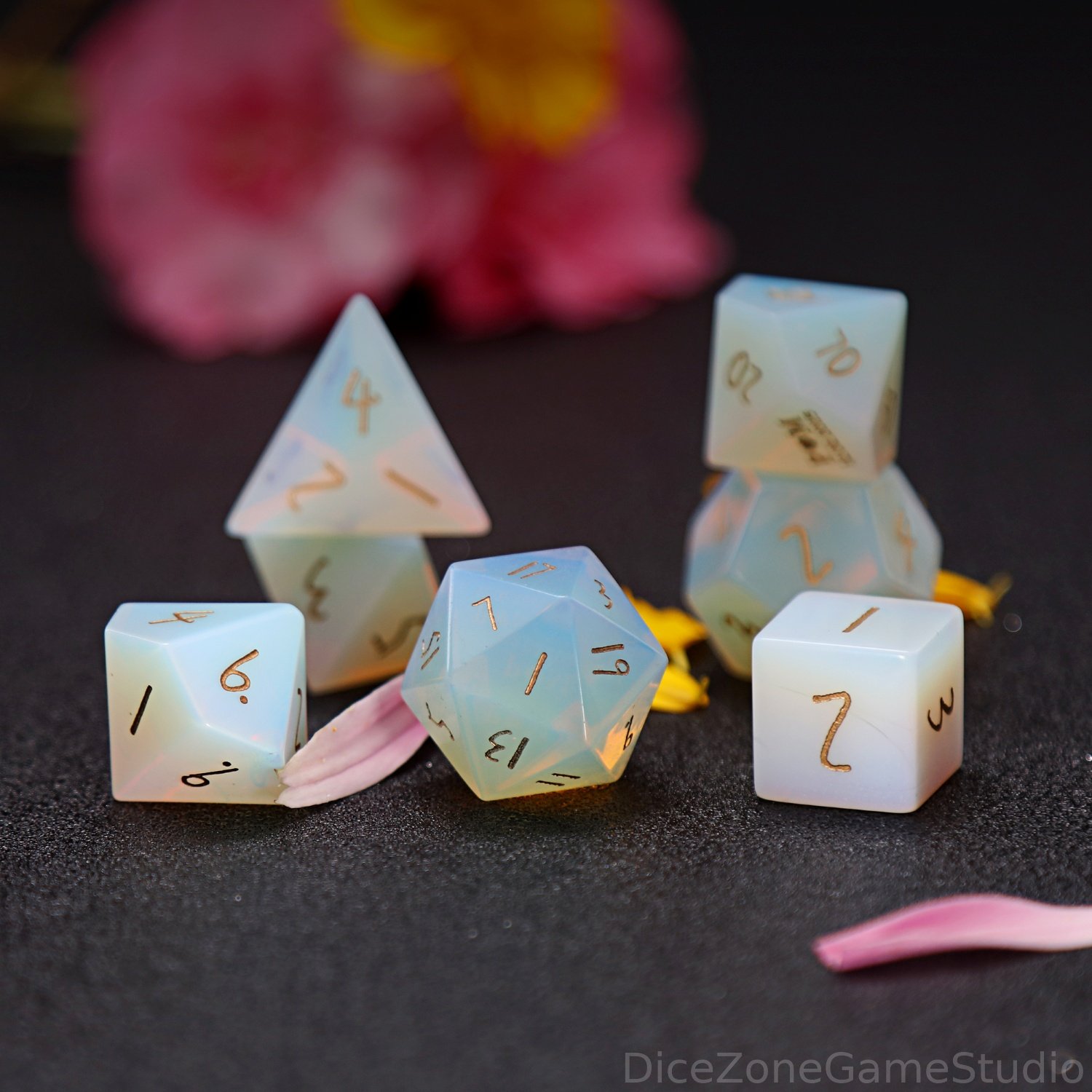 Handmade Opal Polyhedral Dice Set for DnD - Dazzling Gemstone Game Dice