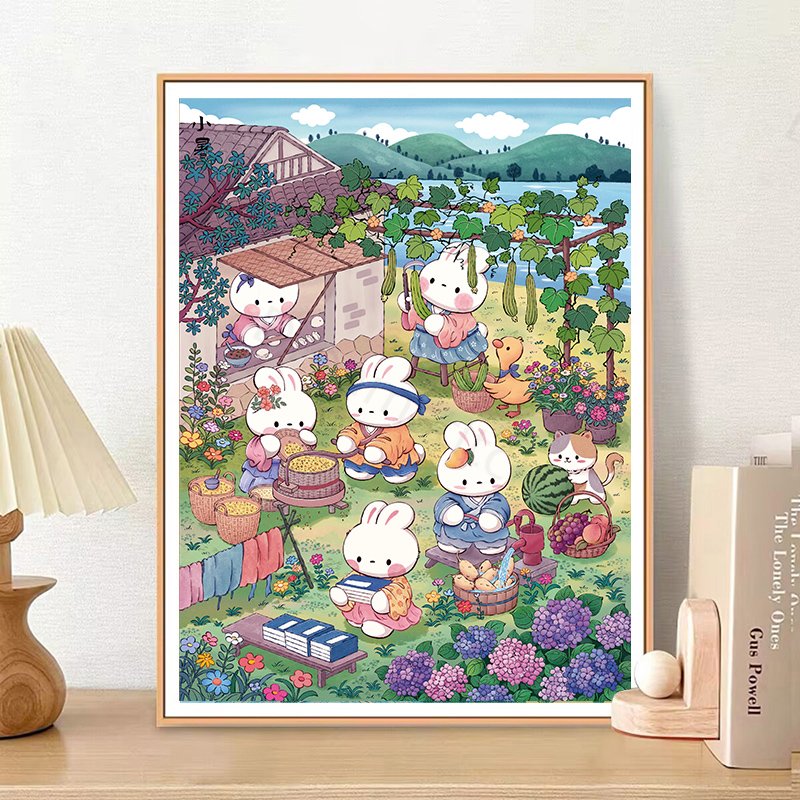 [Mona Lisa]Little Summer Rabbit 11CT Pre-stamped Canvas(55*70cm) Cross ...