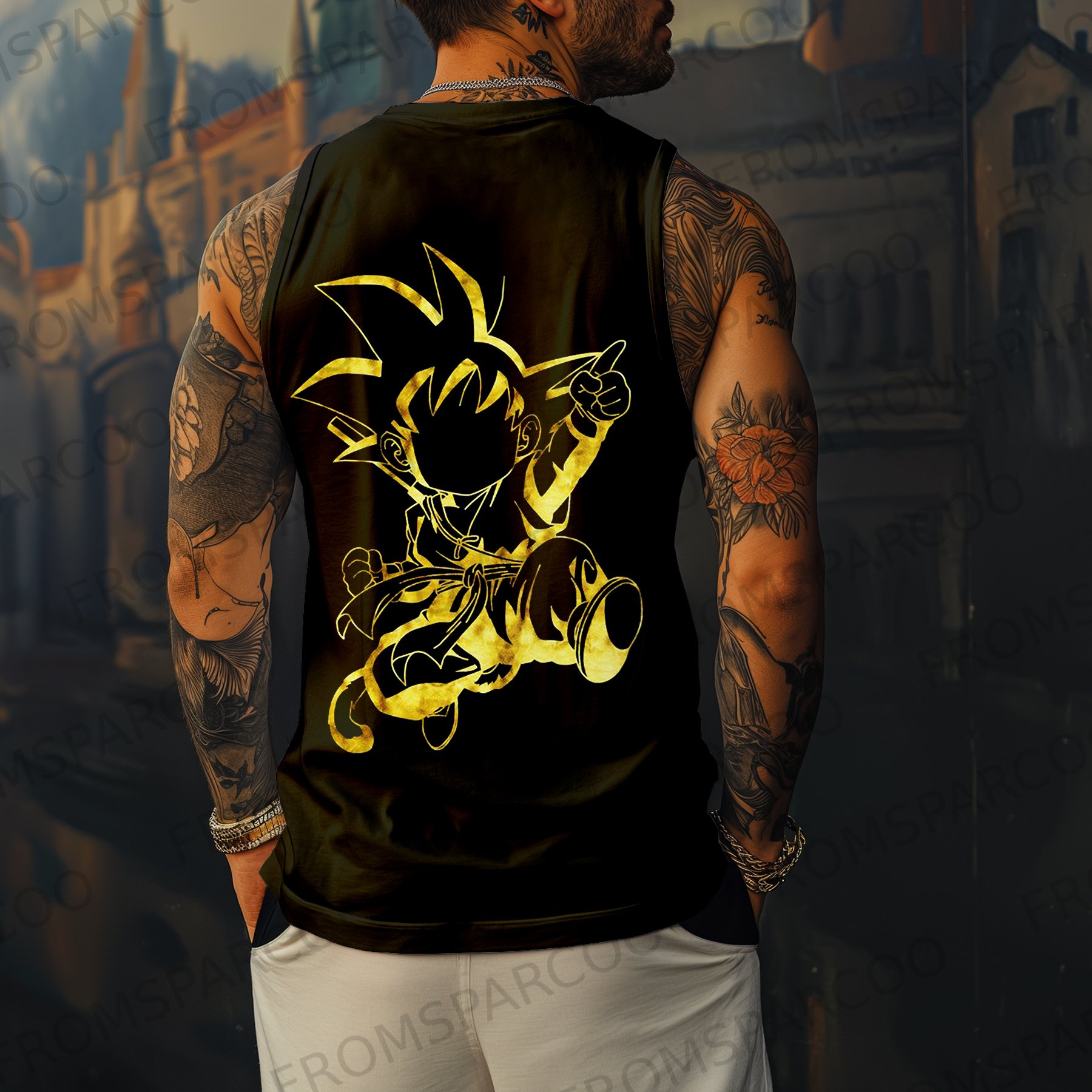 Oversize Dragon Ball Sun Wukong Print Tank Top