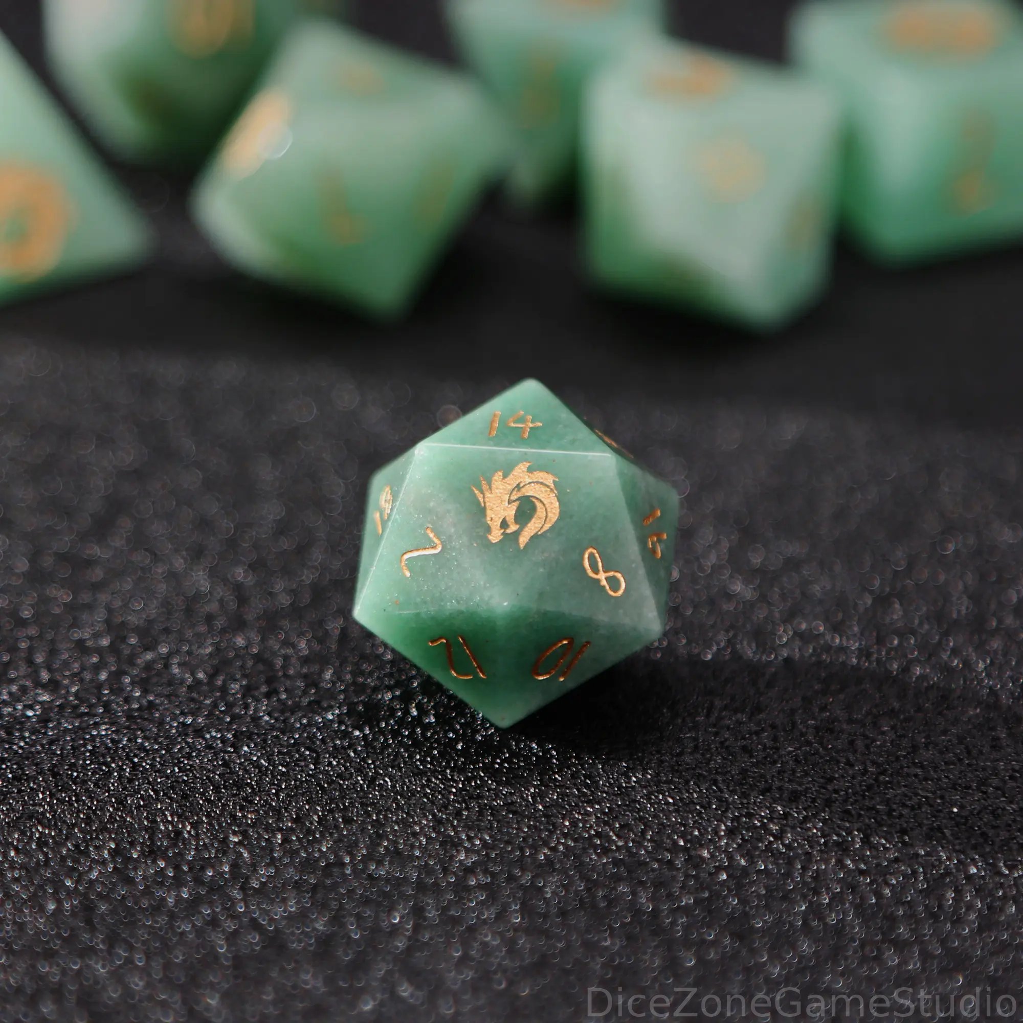 Custom Carved DND Green Dongling Dice - Unique Gift Idea